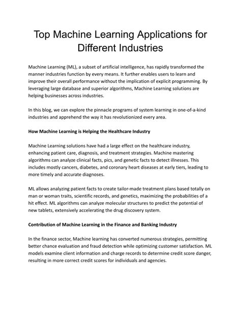 Ppt Top Machine Learning Applications For Different Industries