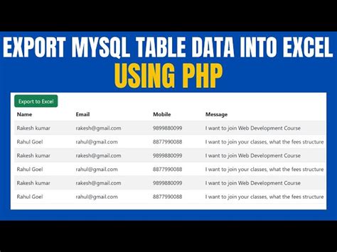 Export To Excel In Php With Mysql