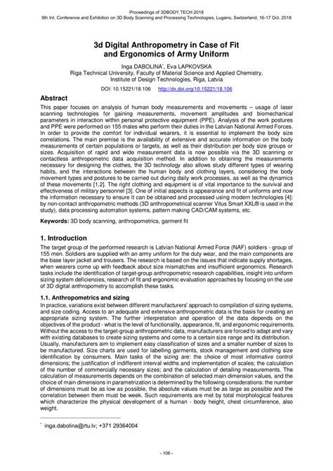 Pdf 3d Digital Anthropometry In Case Of Fit And Ergonomics Of Army Uniform
