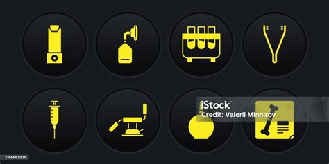 주사기 의료용 핀셋 치과 의자 관장 시험관 및 플라스크 산소 마스크 X선 주사 및 흡입기 아이콘을 설정합니다 벡터 X 레이에 대한 스톡 벡터 아트 및 기타 이미지 Istock