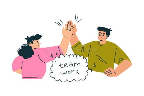 Productive Workflow With Man And Woman Give High Five Managing Task Vector Illustration Stock