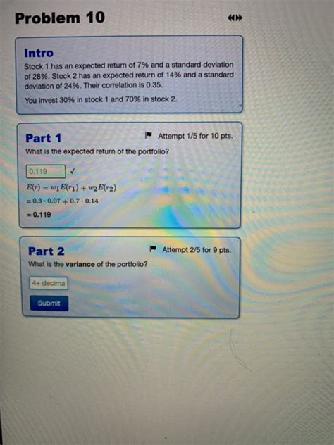 Solved Problem 10 Intro Stock 1 Has An Expected Return Of 7 Chegg Com