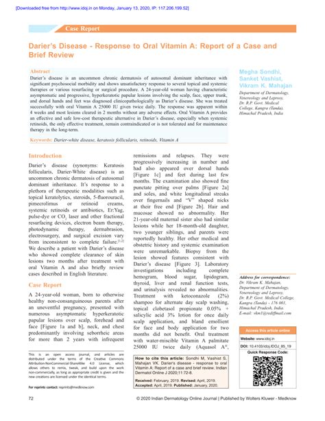 PDF Darier Disease And Vit A Tt IDOJ 2020
