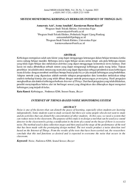 Pdf Sistem Monitoring Kebisingan Berbasis Internet Of Things Iot