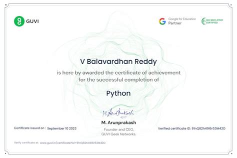 Im Excited To Share That Ive Officially Earned My Guvi Python Course This Journey Has Been