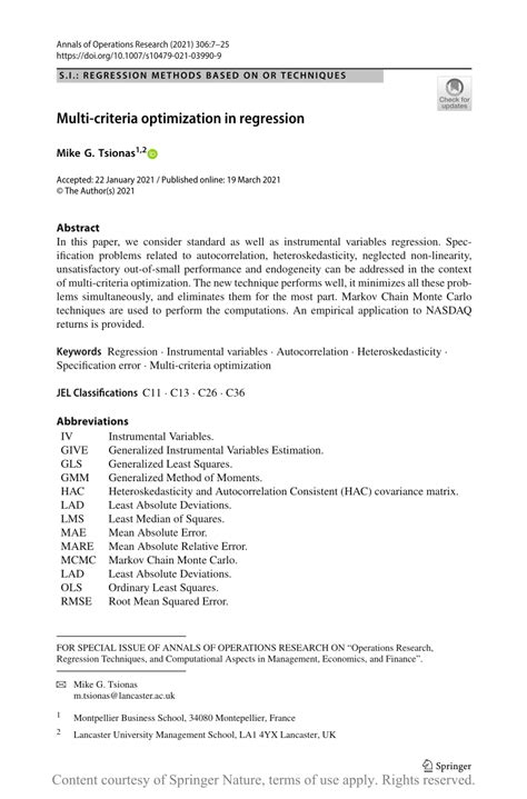 Multi Criteria Optimization In Regression Request Pdf