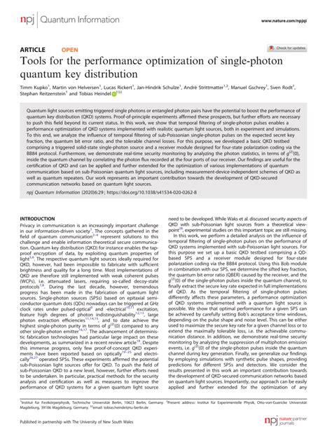 Pdf Tools For The Performance Optimization Of Single Photon Quantum