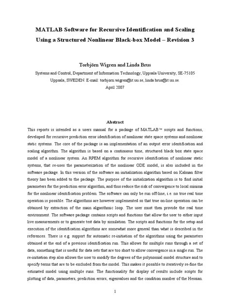 Matlab Software For Recursive Identification And Scaling Using A