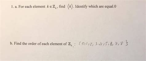 solved for each element k elementof z 6 find lang k rang