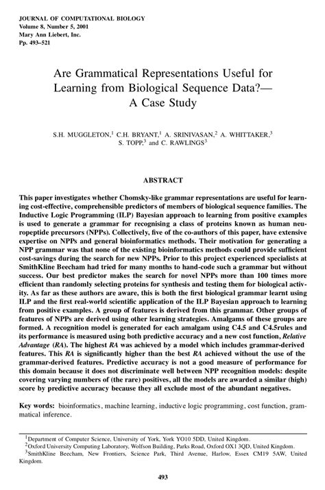 Pdf Are Grammatical Representations Useful For Learning From Biological Sequence Data A