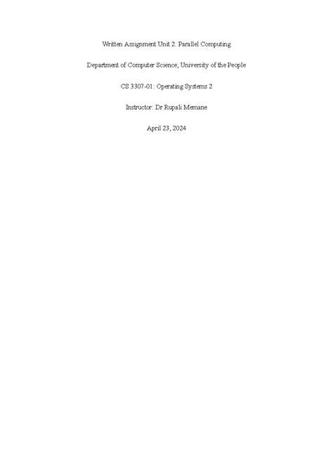 Written Assignment Unit 2 Written Assignment Unit 2 Parallel