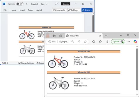 how to convert rtf to html and vice versa using core docio