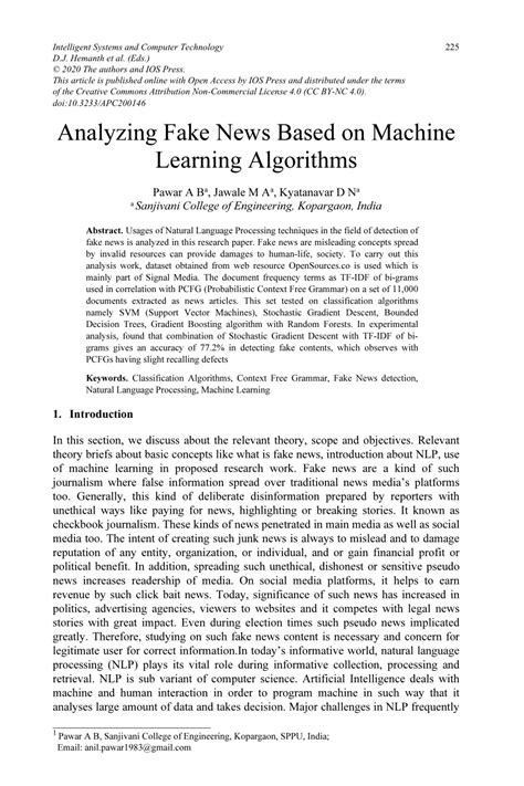 Pdf Analyzing Fake News Based On Machine Learning Algorithms