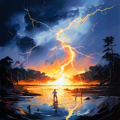 Acrylic Painting Capturing Lightning Forging Through A Water By Natcha Sahwangpanyapho