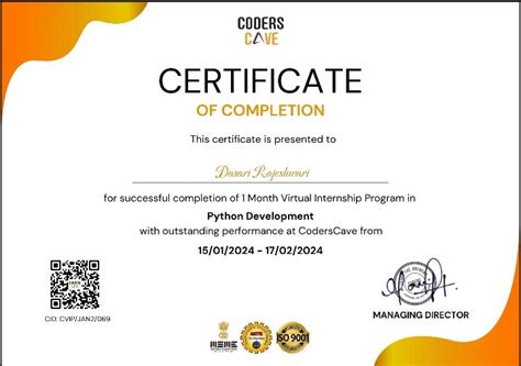 Dasari Rajeshwari On Linkedin Pythondevelopment Virtualinternship Gratitude Coderscave