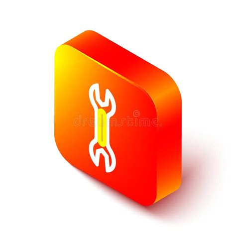 Isometric Line Wrench Spanner Icon Isolated On White Background Orange Square Button Stock
