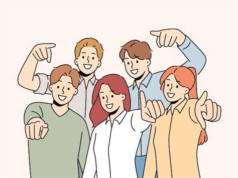 Premium Vector Group Of Smiling People Point At Screen