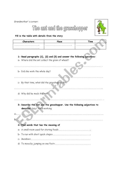 The Ant And The Grasshopper Esl Worksheet By Botolo