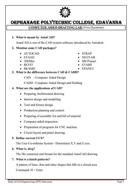 Cad Lab Model Viva Questions Pdf 3 D Graphics Computer Software And Applications