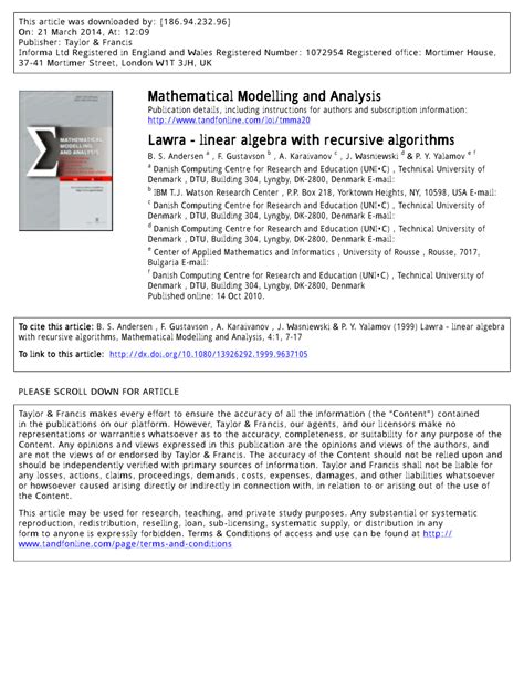 Pdf Lawra—linear Algebra With Recursive Algorithms