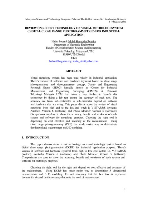 pdf review on recent technology on visual metrology system digital