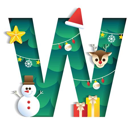 Letter W Alphabet Font Cute Merry Christmas Concept Reindeer Snowman