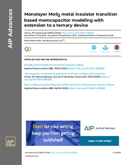Pdf Monolayer Mos2metal Insulator Transition Based Memcapacitor Modeling With Extension To A