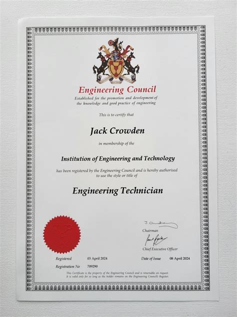 Pleased To Have Received My Engineering Technician Certificate From The