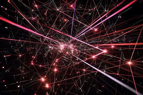 Abstract Network Data Visualization Red Laser Lines Nodes Connections Stock Illustration