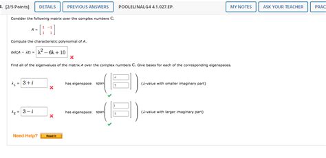 Solved Consider The Following Matrix Over The Complex Chegg