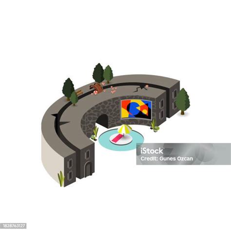 아이소 메트릭 아트 뮤지엄 유럽 주택 유럽 건물 작은 마을 유럽의 마을 목적지 유럽 여행 명소 위치 유럽의 장소 미술관 방문 유럽 건축 여행 렌탈 등측투영법에 대한 스톡