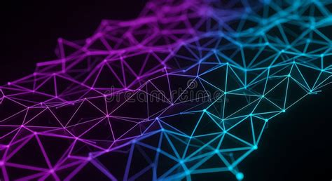 Abstract Network Connection With Glowing Nodes And Lines In Neon Colors Stock Illustration
