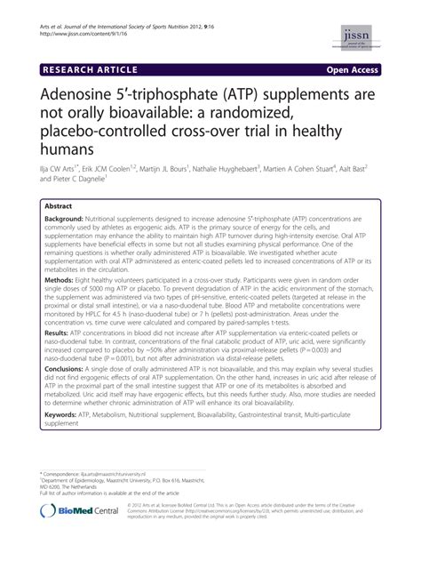 Pdf Adenosine 5′ Triphosphate Atp Supplements Are Not Orally Bioavailable A Randomized