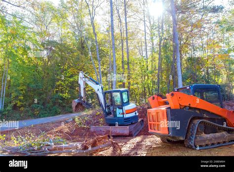 An Uprooted Tree Is Uprooted By Tractor During Construction Preparing Land For Building Stock