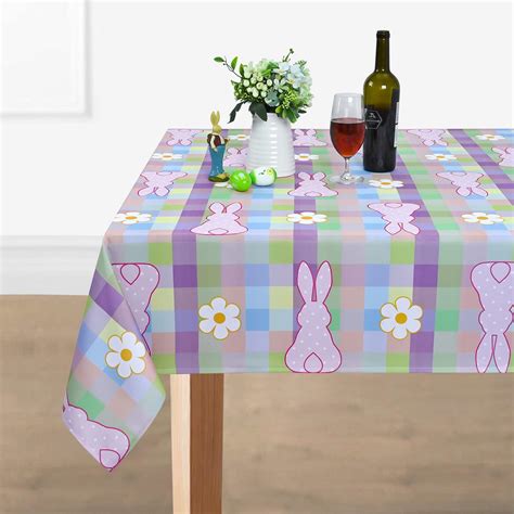 Horaldaily Easter Tablecloth 60x84 Inch Spring Bunny Happy