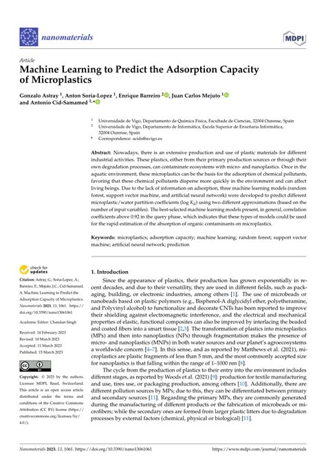 Pdf Machine Learning To Predict The Adsorption Capacity Of Microplastics