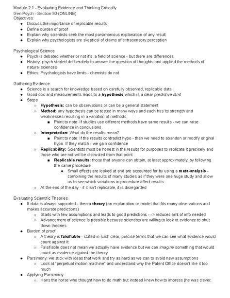 21 Evaluating Evidence And Thinking Critically Notes Module 2