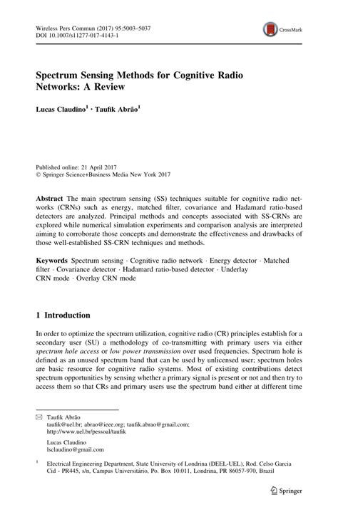 Pdf Spectrum Sensing Methods For Cognitive Radio Networks A Review