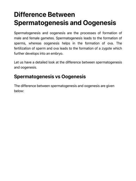 Difference Between Spermatogenesis And Oogenesis An Overview Pdf
