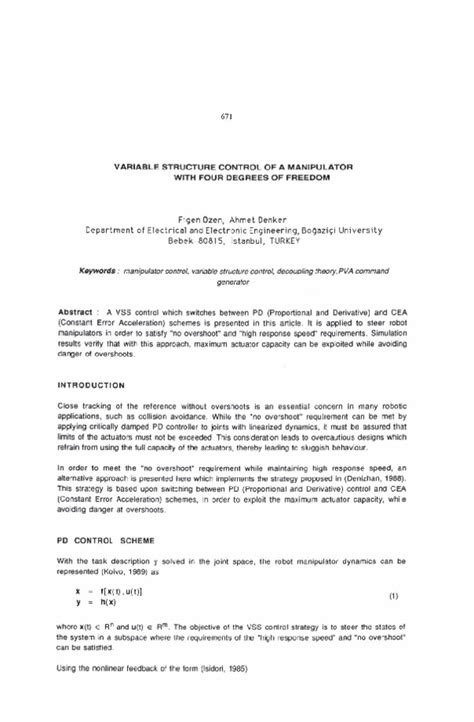 Pdf Variable Structure Control Of A Manipulator With Four Degrees Of Freedom