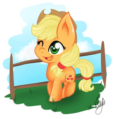 909466 Safe Artistellaellylove Applejack Chibi Female Solo