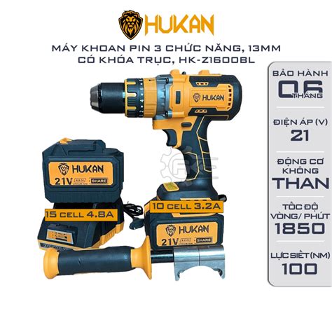 Máy Khoan Pin Hukan Z1600bl Động Cơ Không Chổi Than Lực Siết 100nm