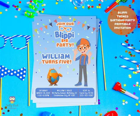 Blippi Themed Birthday Party Invitation Digital Printable Jolly Owl