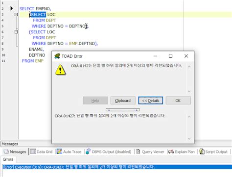 Ora 01427 단일 행 하위 질의에 2개 이상의 행이 리턴되었습니다 Ora 01427 Single Row