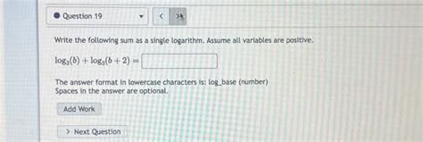 solved write the following sum as a single logarithm assume