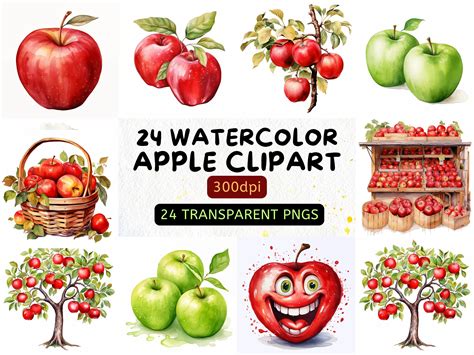 Watercolor Apple Clipart Bundle Summer Fruit Designs Png Etsy