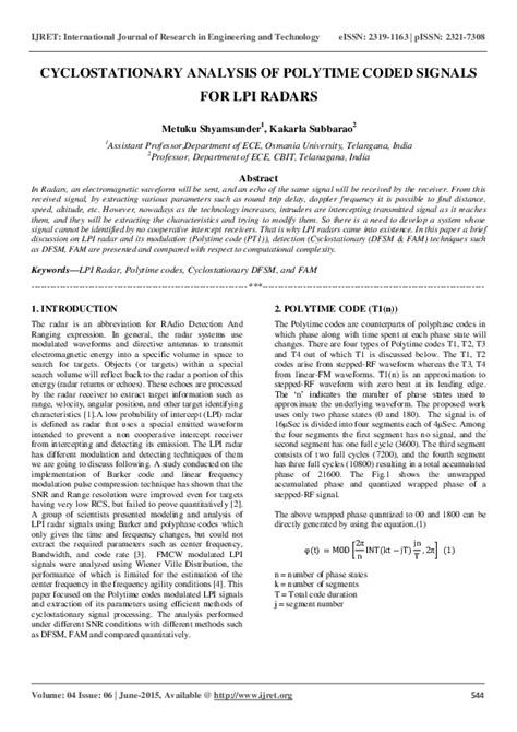 Pdf Cyclostationary Analysis Of Polytime Coded Signals For Lpi Radars