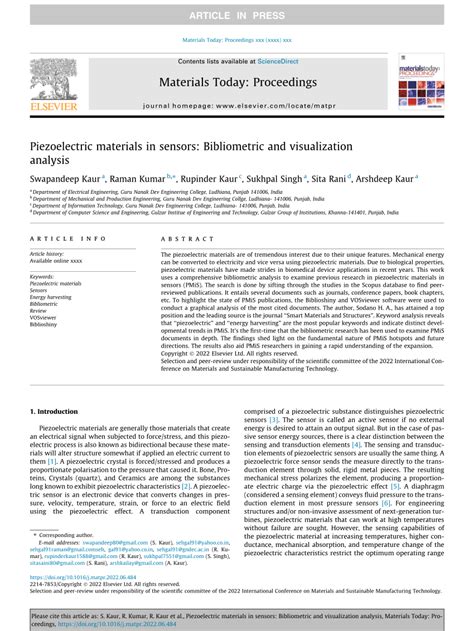 Pdf Piezoelectric Materials In Sensors Bibliometric And