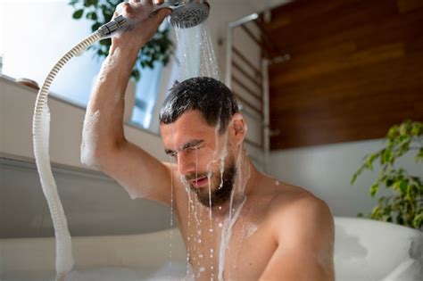 Premium Photo Medium Shot Man Taking Bath