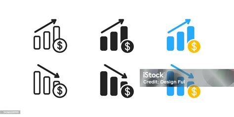 비용 증가 아이콘 세트 막대 그래프 증가 금융 위기 개념 동전 화살표 인포 그래픽 바 돈 표지판 투자 성장 가격 상승과 하락의 상징 평면 디자인 금융에 대한 스톡 벡터 아트